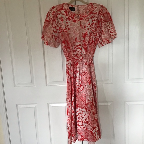 Diane Freis | Dresses | Vintage Diane Fries Floral Midi Dress Red M ...